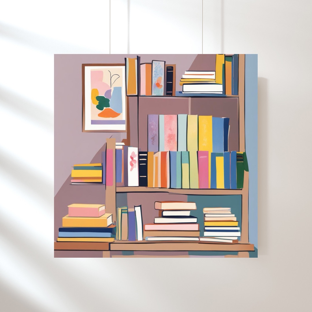 Literary Haven Books Art Print, Square Digital Art Print, Bookshelf ...